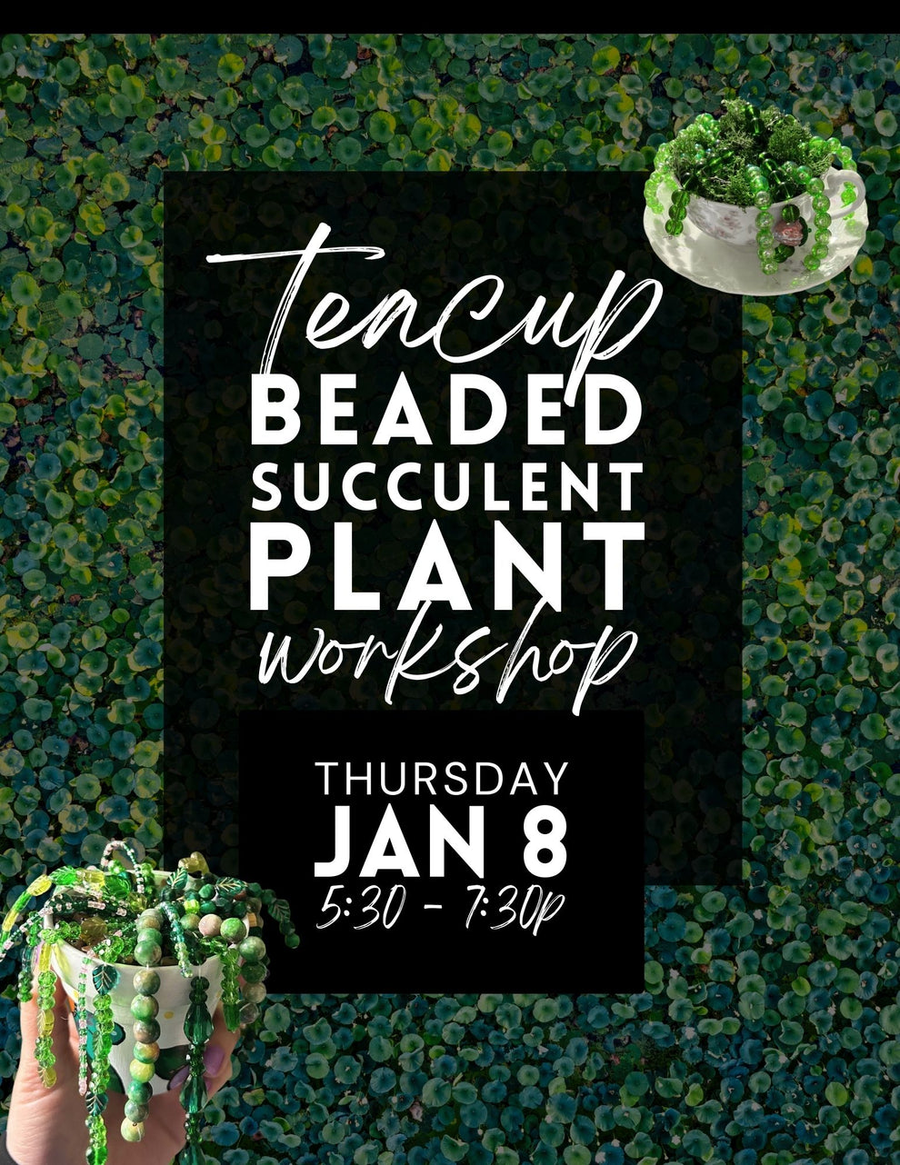 Teacup Beaded Succulent Plant Workshop - Jan 8 – Glitter Factory DSM
