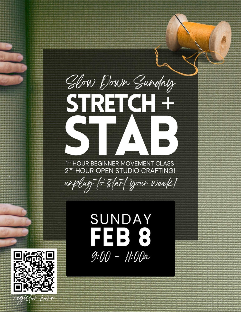 Slow Down Sunday - Stretch + Stab - Feb 8 – Glitter Factory DSM